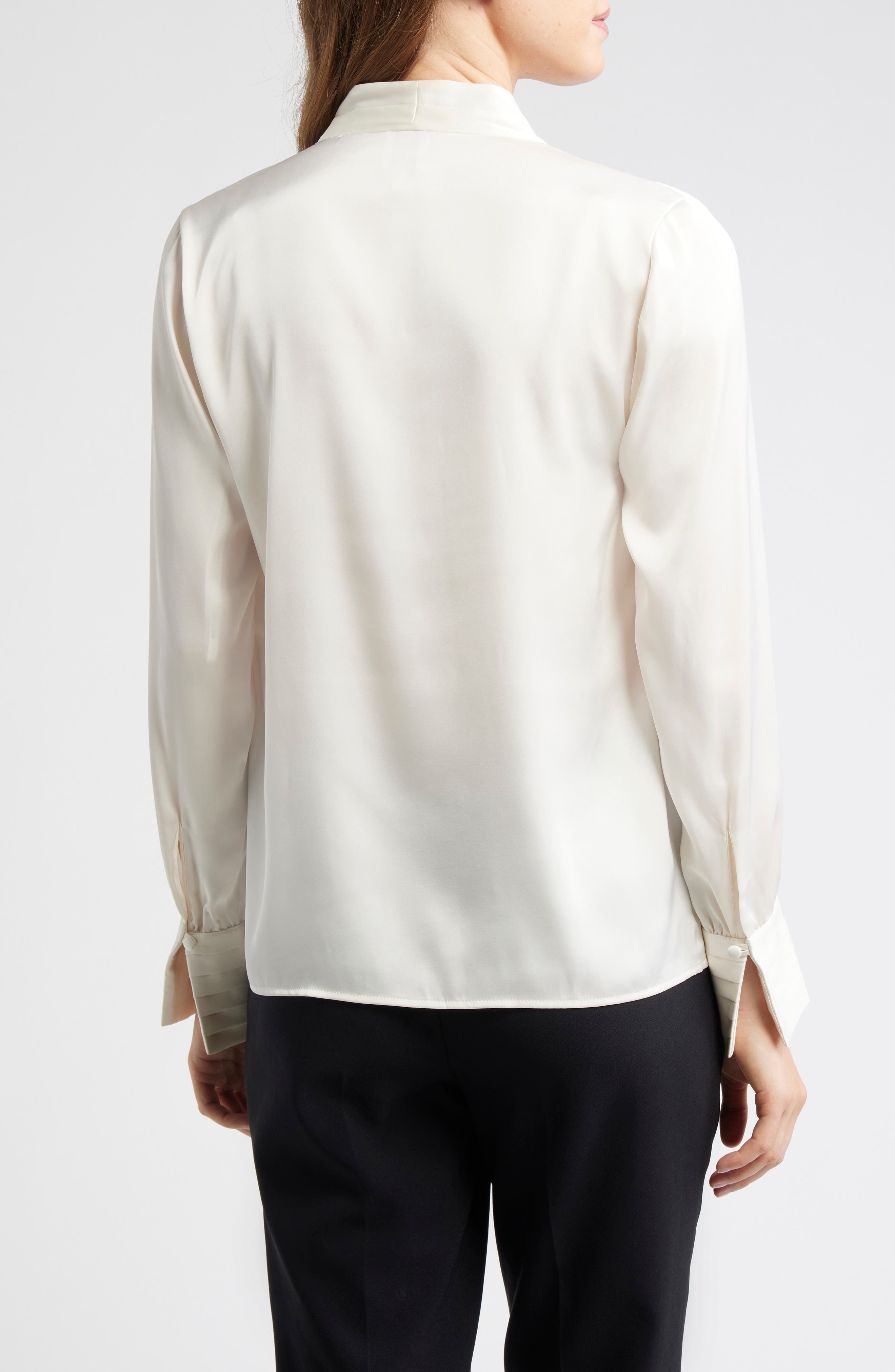 Anne Klein Pleat Front V-Neck Button-Up Shirt | Nordstrom