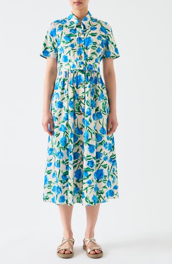 LK Bennett Calder Floral Short Sleeve Cotton Shirtdress | Nordstrom