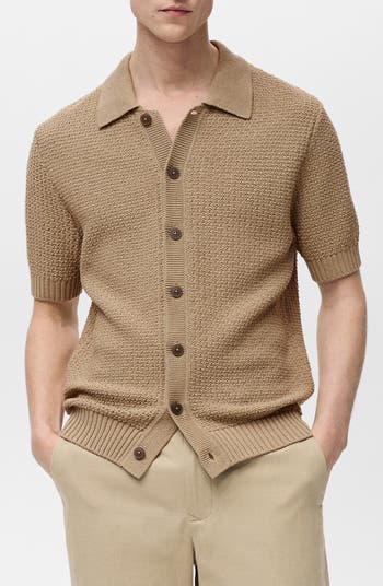 MANGO Textured Cotton Blend Button-Up Shirt | Nordstrom