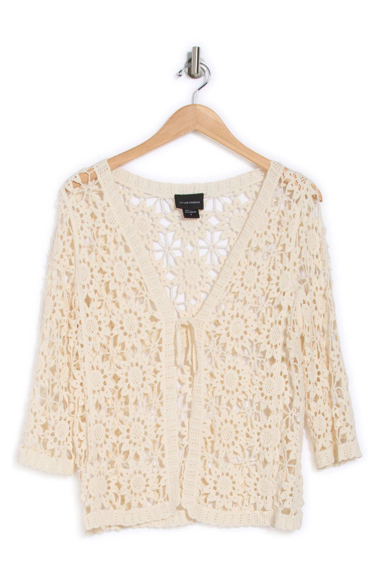 Forgotten Grace Cotton Floral Crochet Tie Front Cardigan | Nordstromrack