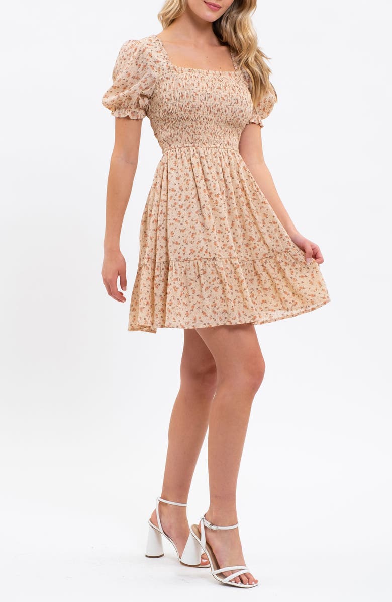 Blu Pepper Floral Print Smocked Puff Sleeve Dress | Nordstromrack