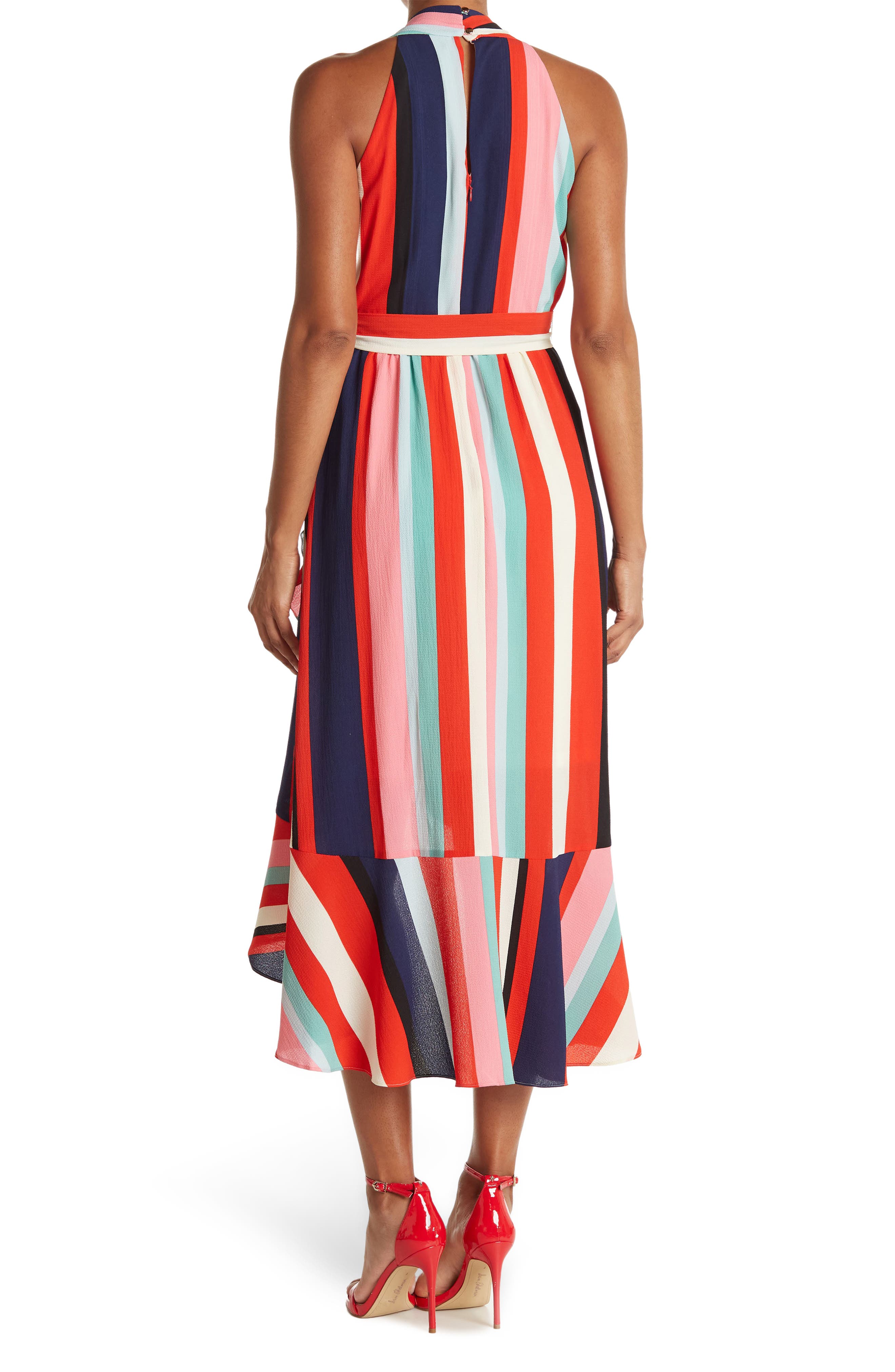 Julia Jordan High/Low Halter Surplice Belted Stripe Dress | Nordstromrack