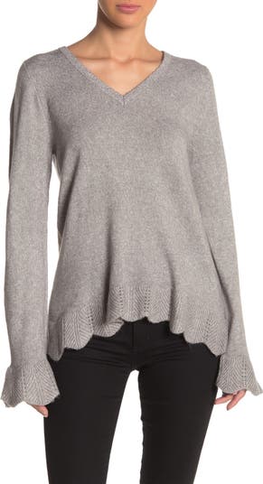 Michael Stars V-Neck Scalloped Cuff Hem Long Sleeve Shirt | Nordstromrack