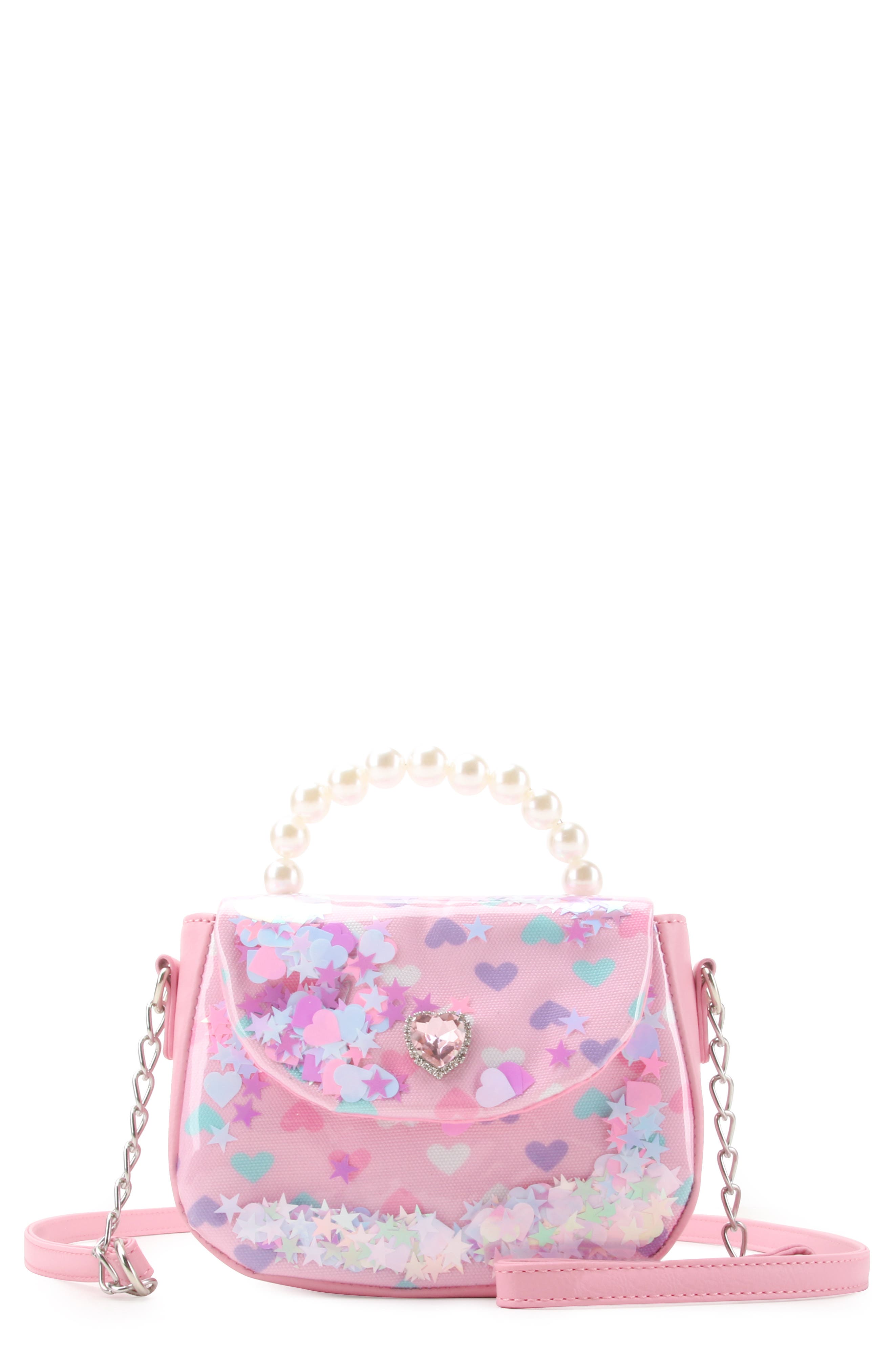 OMG Accessories Kids' Hearts Faux Pearl Handle Confetti Crossbody Bag ...