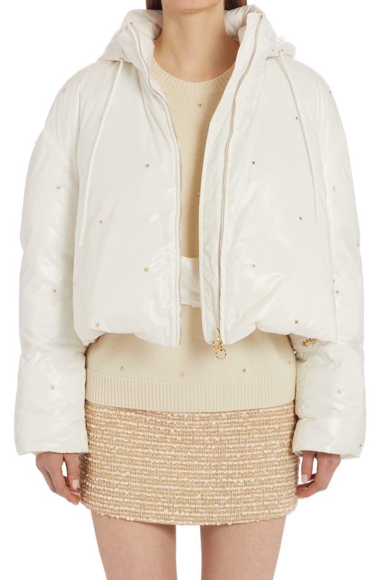 Valentino Garavani Rockstud Spike Crop Puffer Jacket | Nordstrom