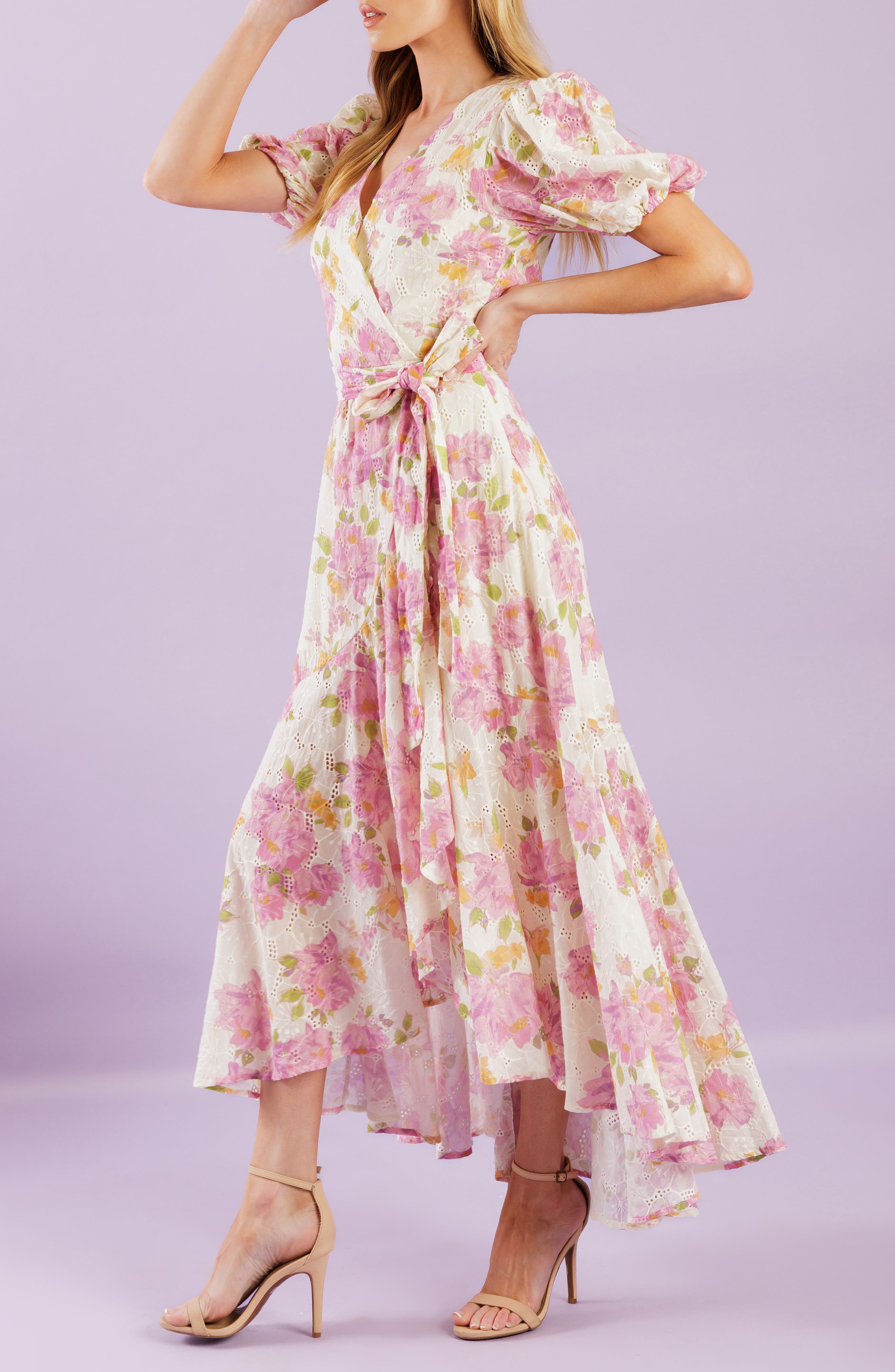 FLYING TOMATO Embroidered Eyelet Wrap Style Dress | Nordstromrack