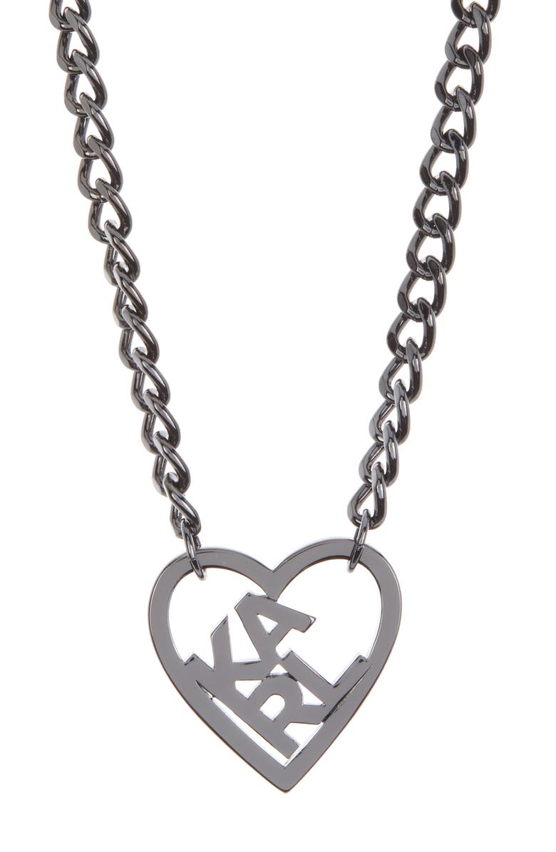 KARL LAGERFELD PARIS Logo Heart Chain Necklace | Nordstromrack
