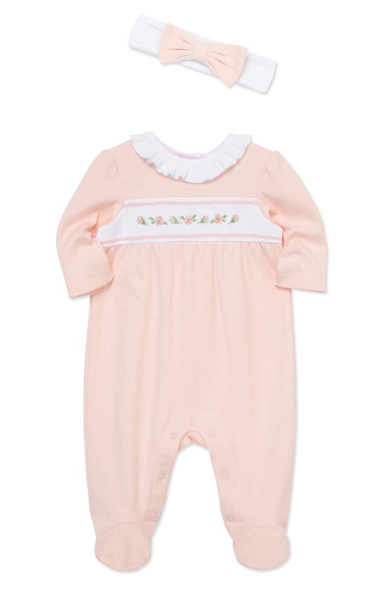 Little Me Dainty Flowers Cotton Footie & Headband Set | Nordstromrack