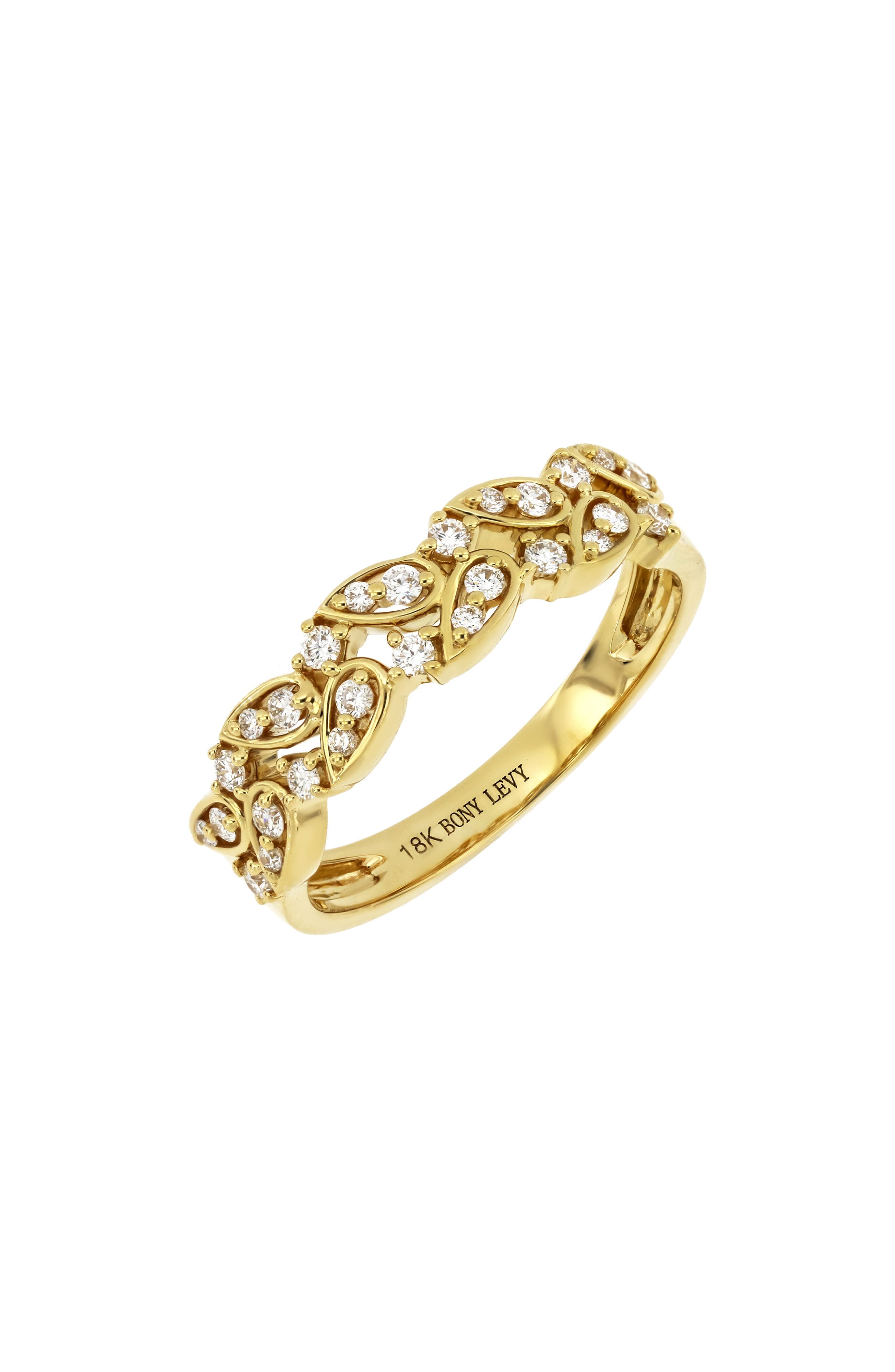 Bony Levy Florentine 18K Yellow Gold Pave Diamond Leaf Ring - 0.26ct ...