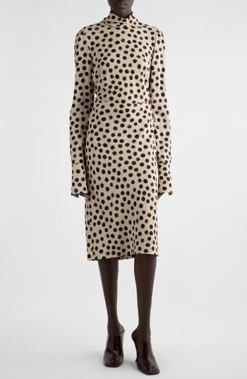 Dries Van Noten Delvet Polka Dot Long Sleeve Tie Waist Dress | Nordstrom