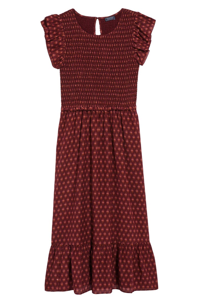 vineyard vines Floral Ruffle Cap Sleeve Smocked Midi Dress | Nordstromrack