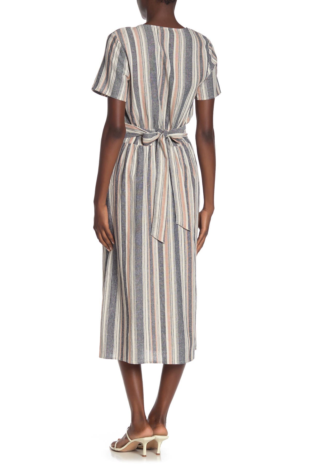 Cotton On Cherry Striped Button Linen Blend Midi Dress | Nordstromrack