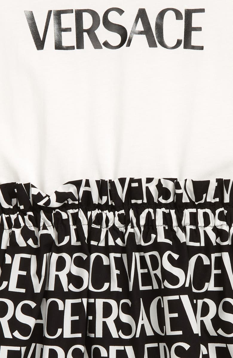 Versace Kids' Allover Logo Print Mixed Media Cotton Dress | Nordstrom
