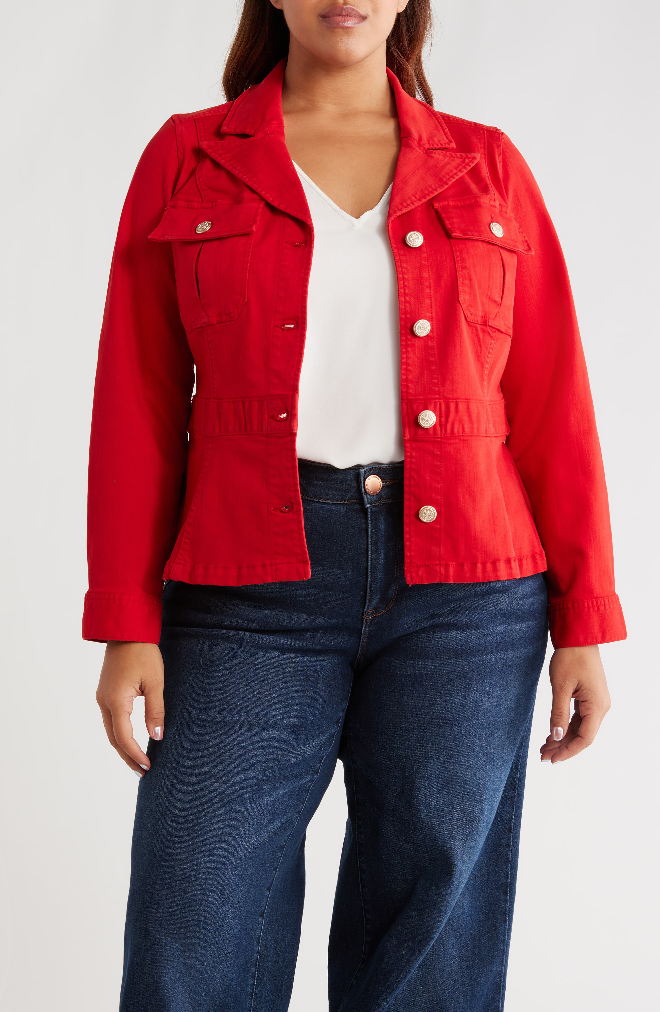 Liverpool Tab Detail Peplum Stretch Denim Jacket | Nordstrom
