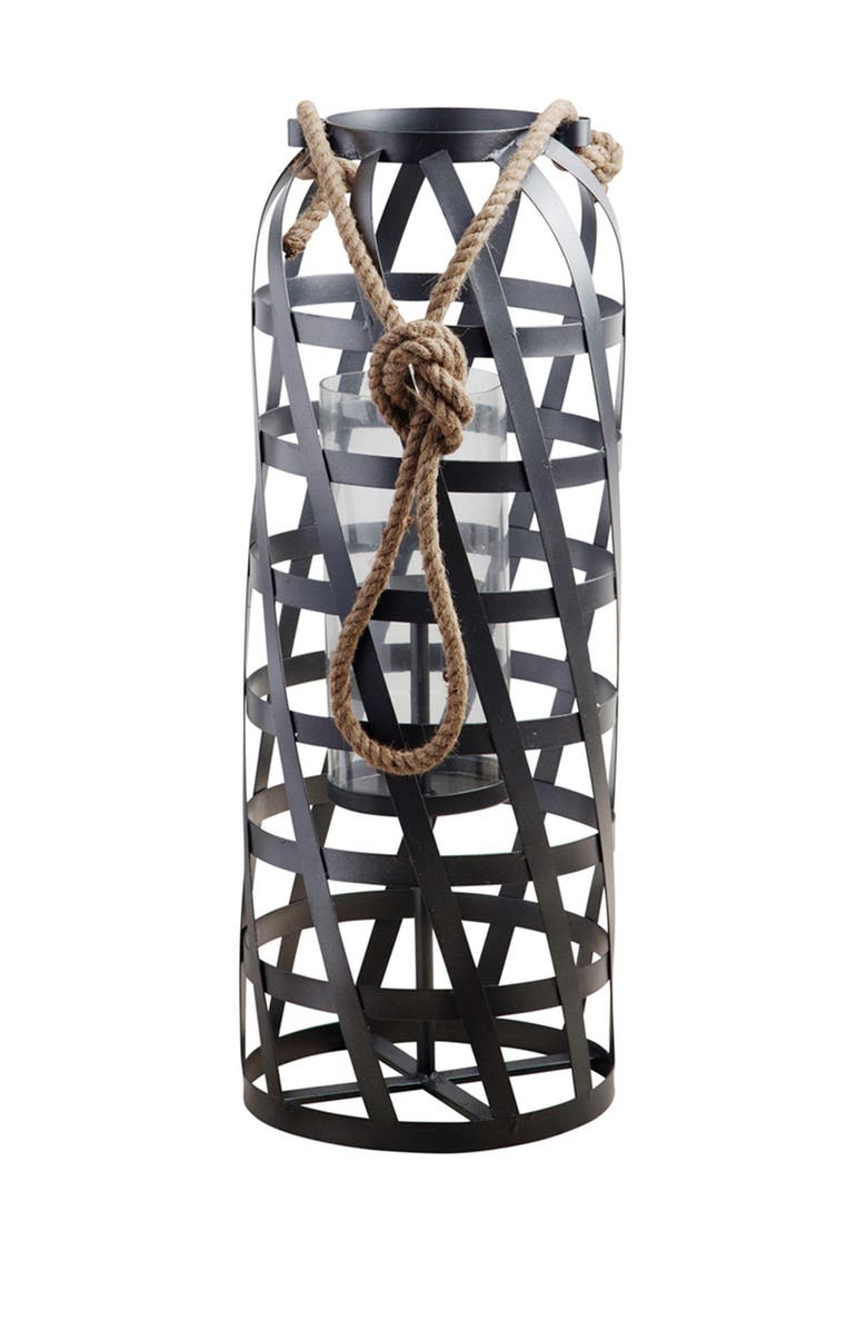 HOME ESSENTIALS AND BEYOND 24" Glass Insert Black Metal Lantern ...