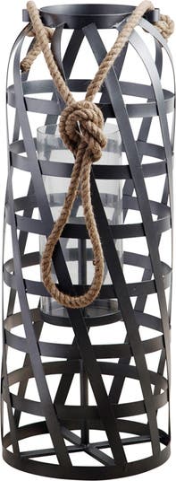HOME ESSENTIALS AND BEYOND 24" Glass Insert Black Metal Lantern ...