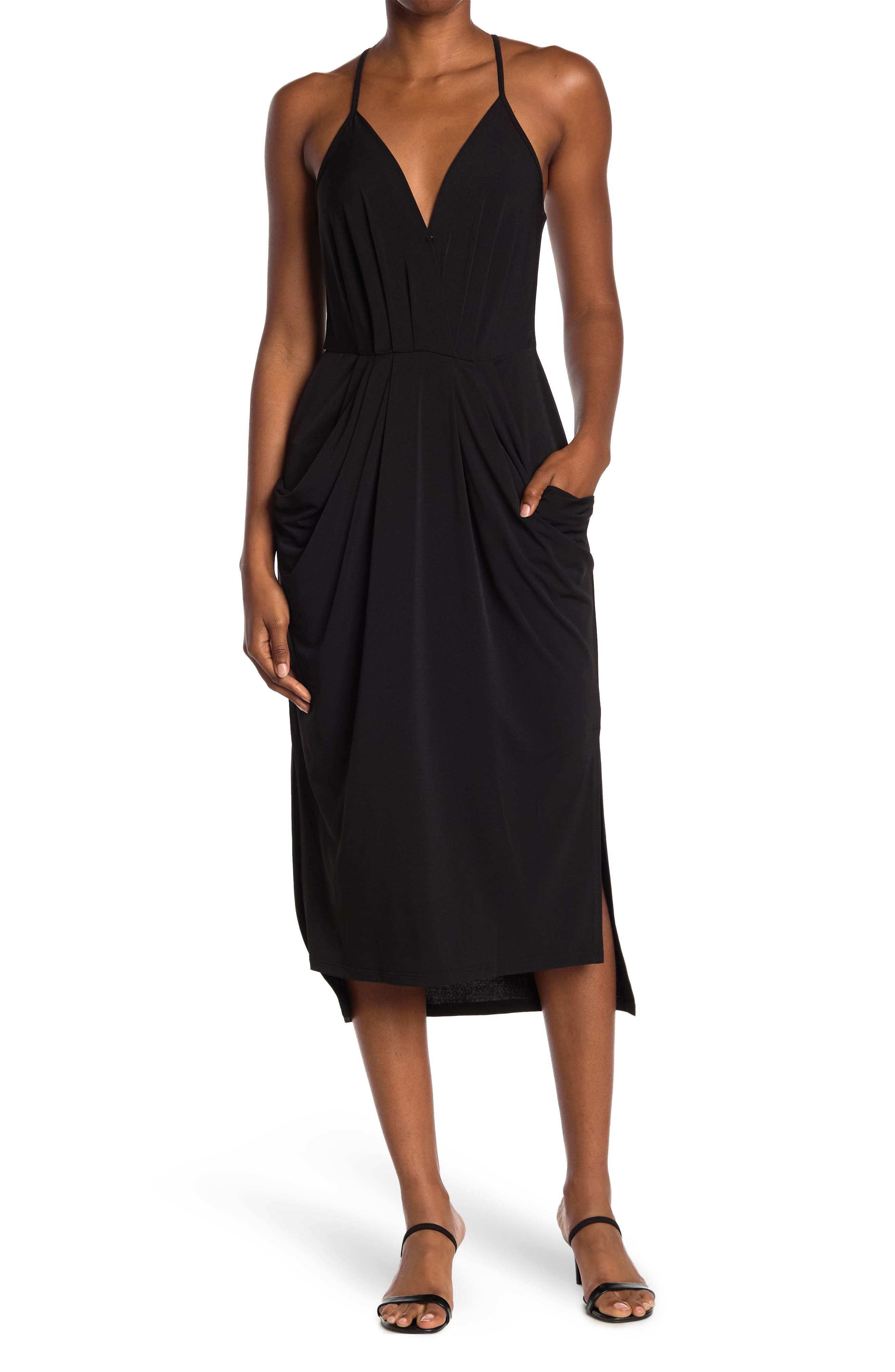 Drape Pocket Keyhole Back Midi Dress (Women) | Nordstromrack