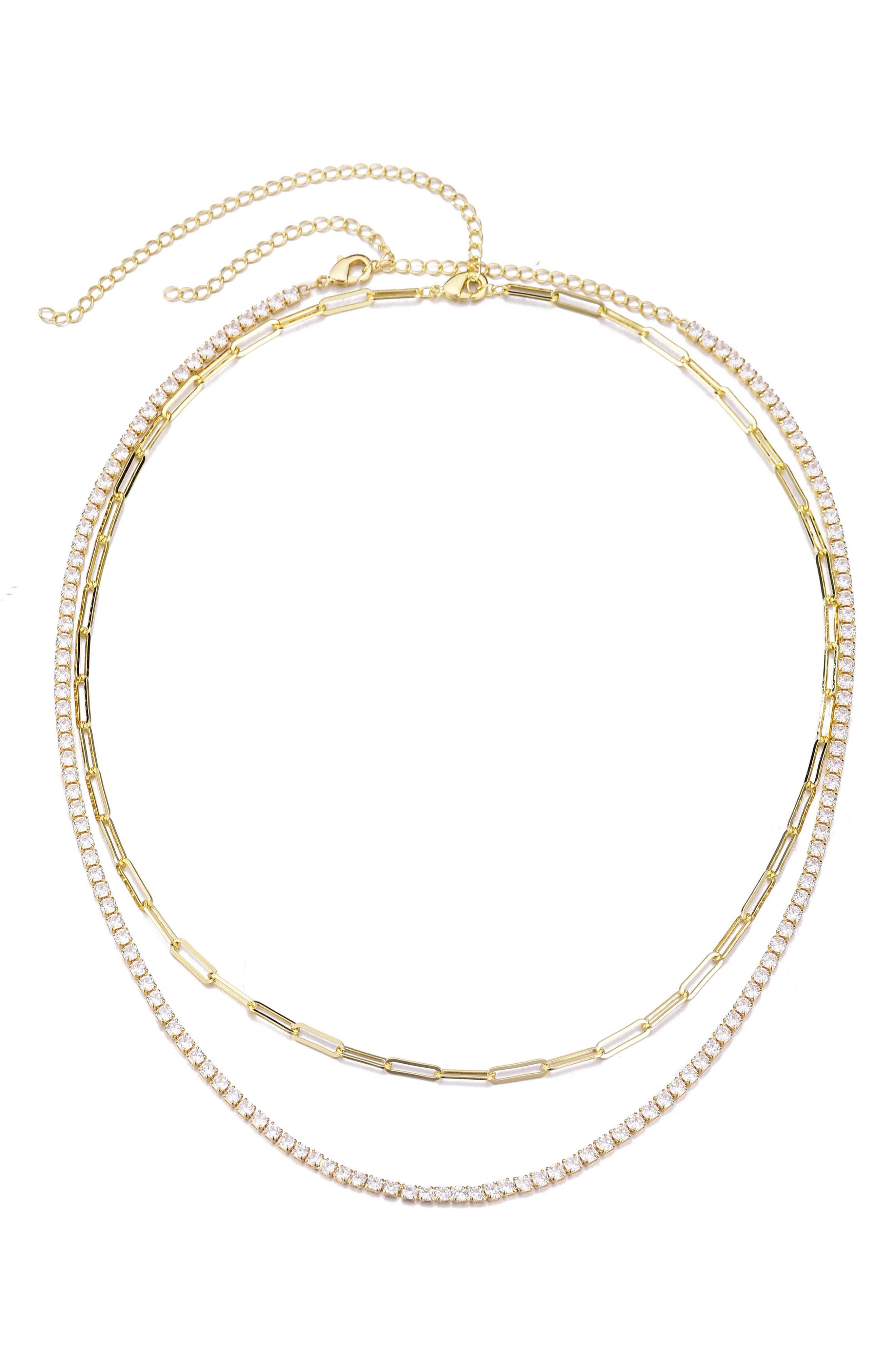Adornia Layered Paper Clip Chain & Crystal Tennis Necklace | Nordstromrack