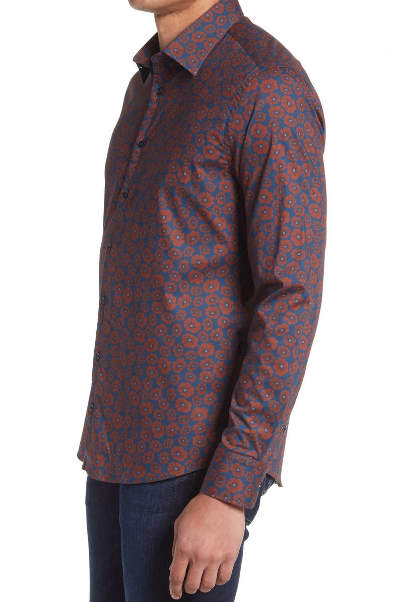 Stone Rose Floral Trim Fit Stretch Cotton Button-Up Shirt | Nordstromrack