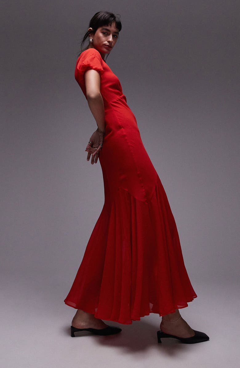 Topshop Puff Sleeve Bias-Cut Maxi Dress | Nordstromrack