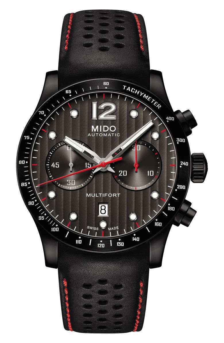 MIDO Multifort Adventure Chronograph Leather Strap Watch, 44mm | Nordstrom