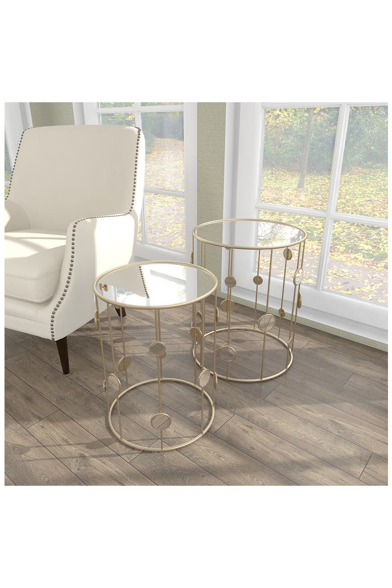 VIVIAN LUNE HOME Goldtone Metal Contemporary Accent Table with Mirrored ...