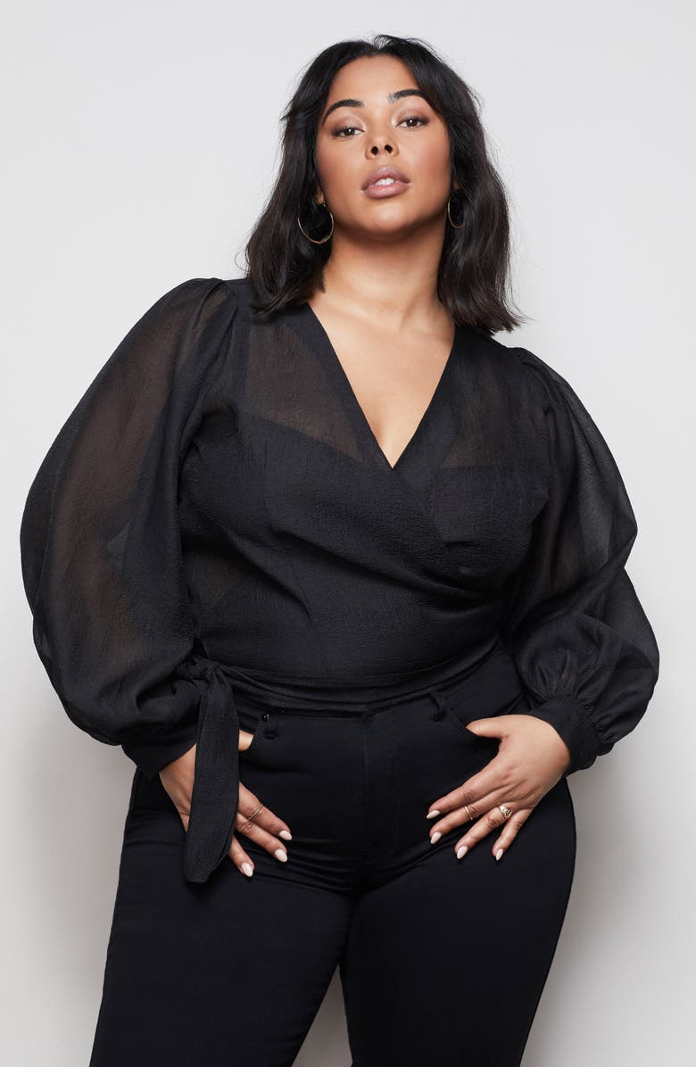 Good American Organza Surplice Neck Waist Tie Wrap Top | Nordstromrack