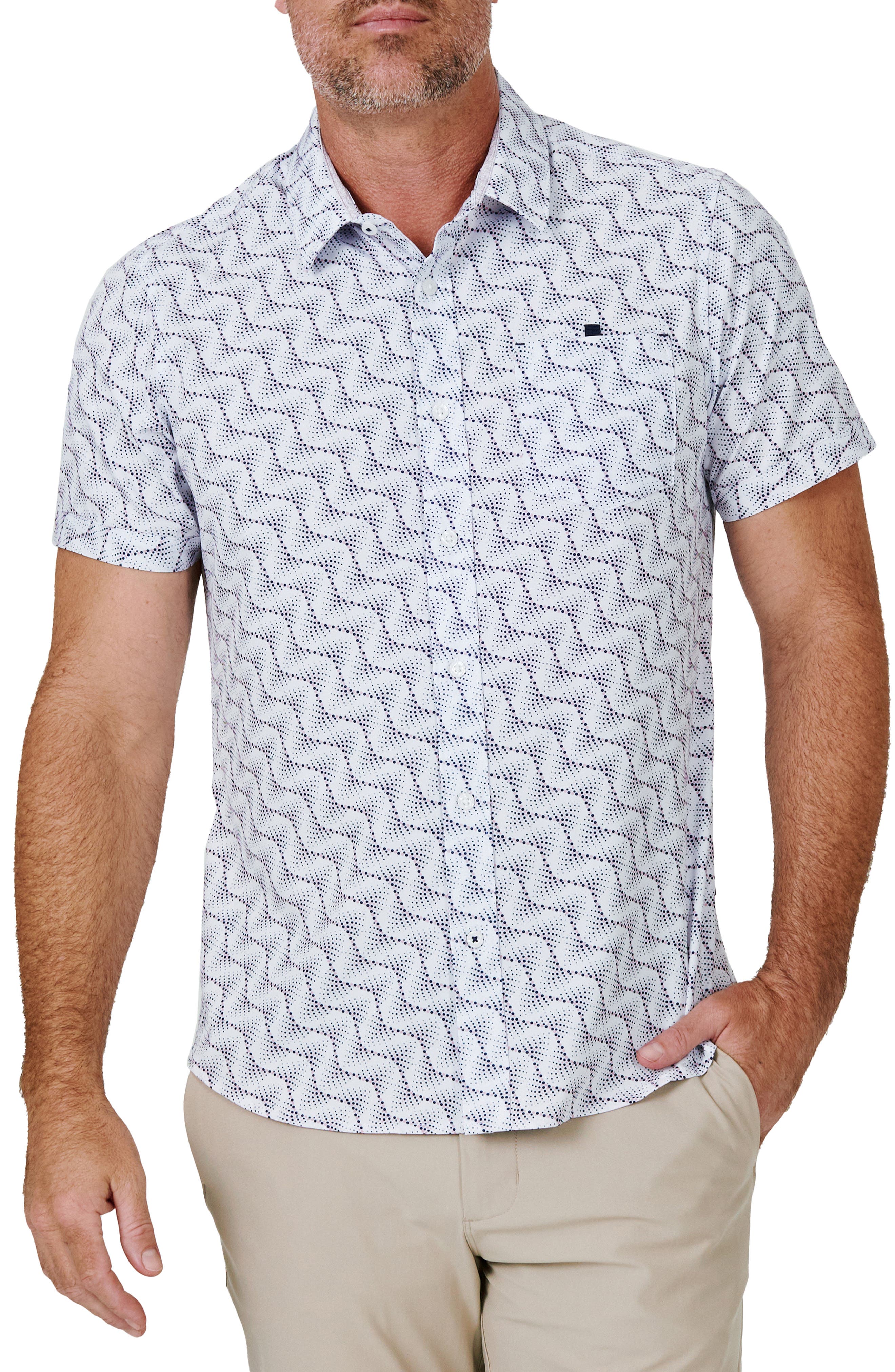 7 Diamonds Gold Coast Wave Print Performance Short Sleeve Button-Up ...