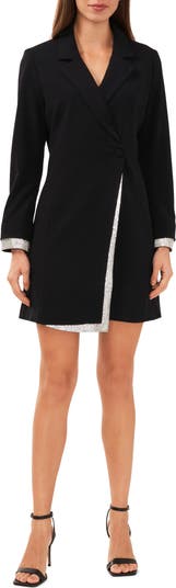 Halogen® Rhinestone Trim Peekaboo Long Sleeve Blazer Minidress | Nordstrom