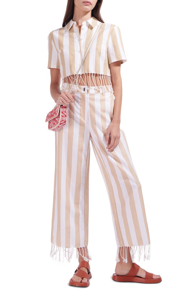 STAUD Zuma Cabana Stripe Fringe Hem Cotton & Linen Pants | Nordstrom