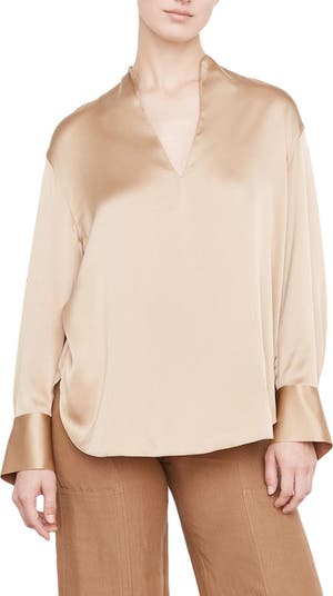 Vince Split Neck Silk Blouse | Nordstrom