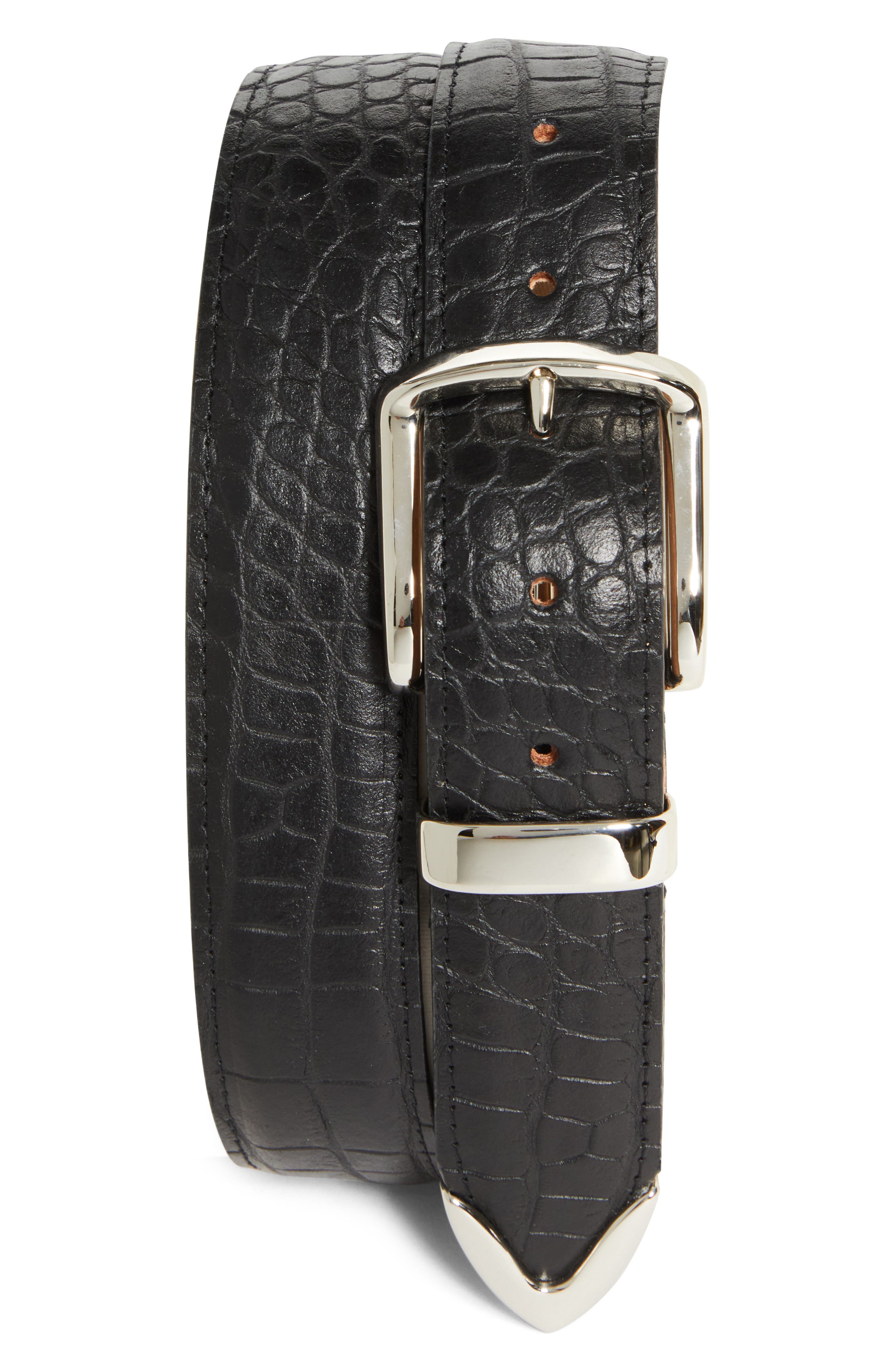 Noah Croc Embossed Metal Tip Leather Belt | Nordstrom
