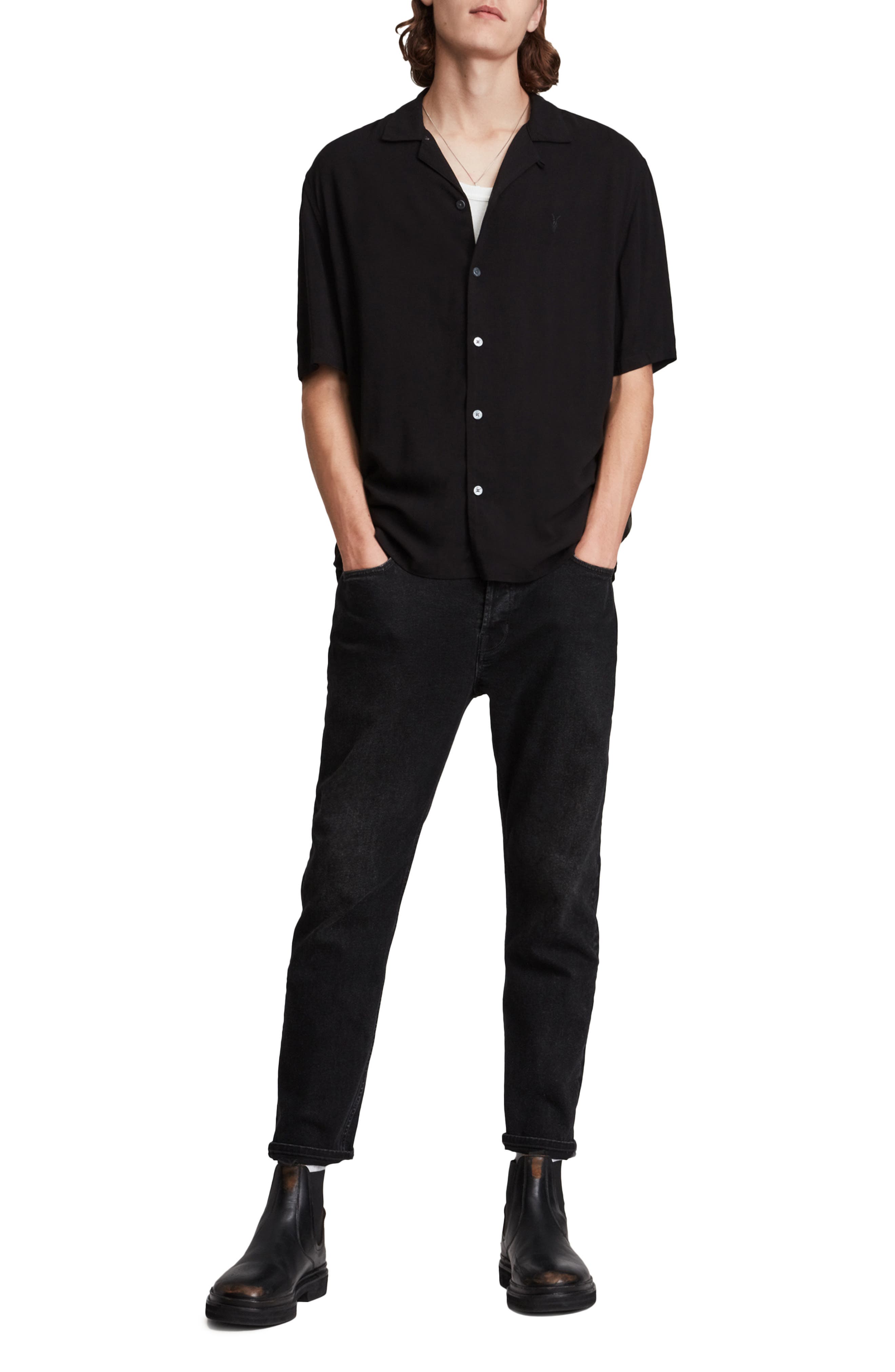 AllSaints Venice Relaxed Fit Short Sleeve Button-Up Camp Shirt | Nordstrom