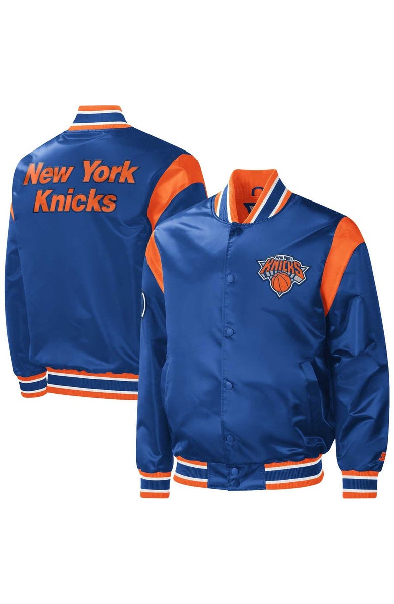 STARTER Men's Starter Blue New York Knicks Force Play Satin Full-Snap ...