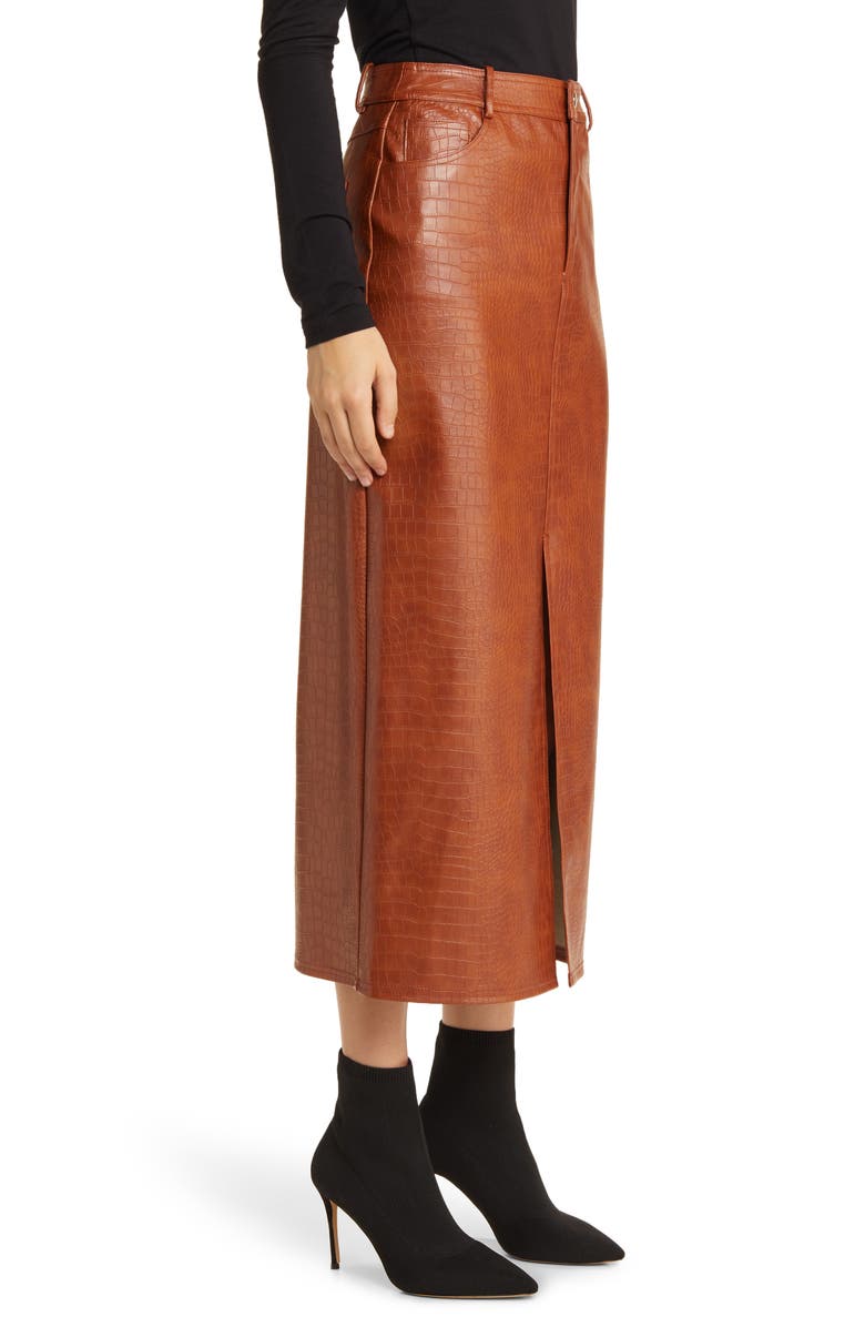 WAYF Roberta Croc Embossed Faux Leather Midi Skirt | Nordstrom