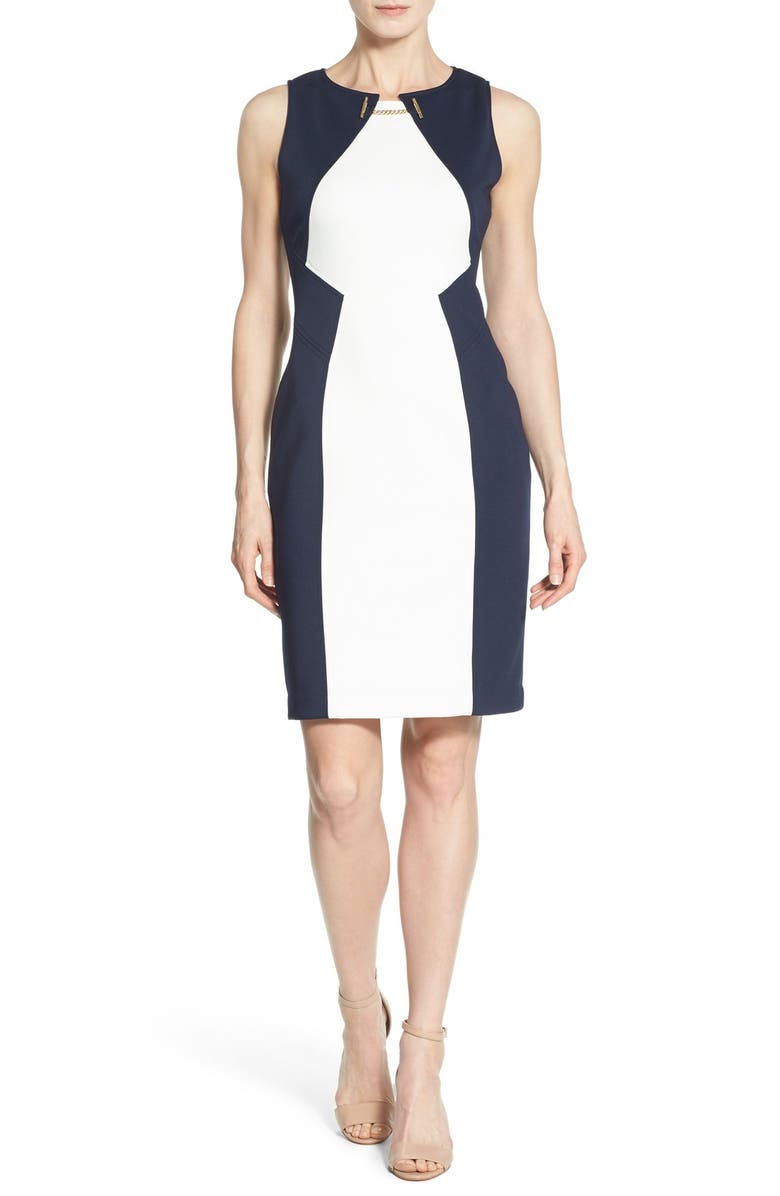 Ivanka Trump Toggle Detail Colorblock Scuba Sheath Dress | Nordstrom