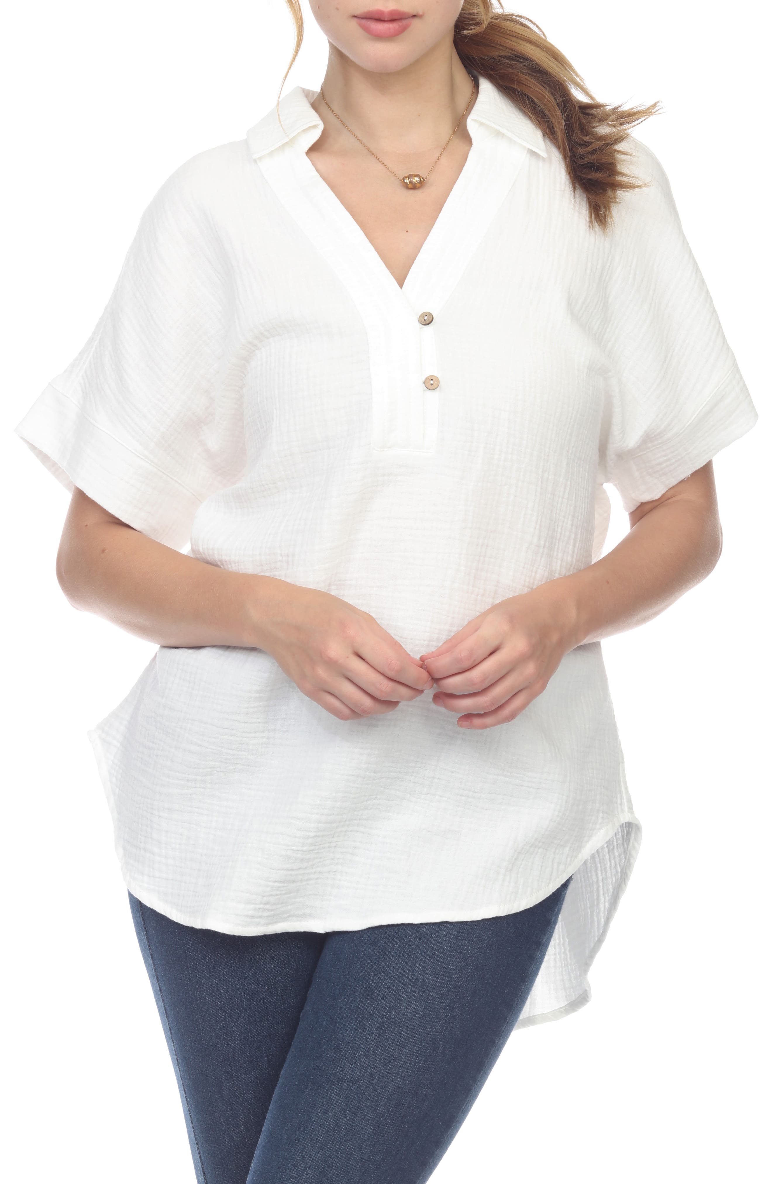 RAIN AND ROSE Cotton Gauze Camp Shirt | Nordstromrack