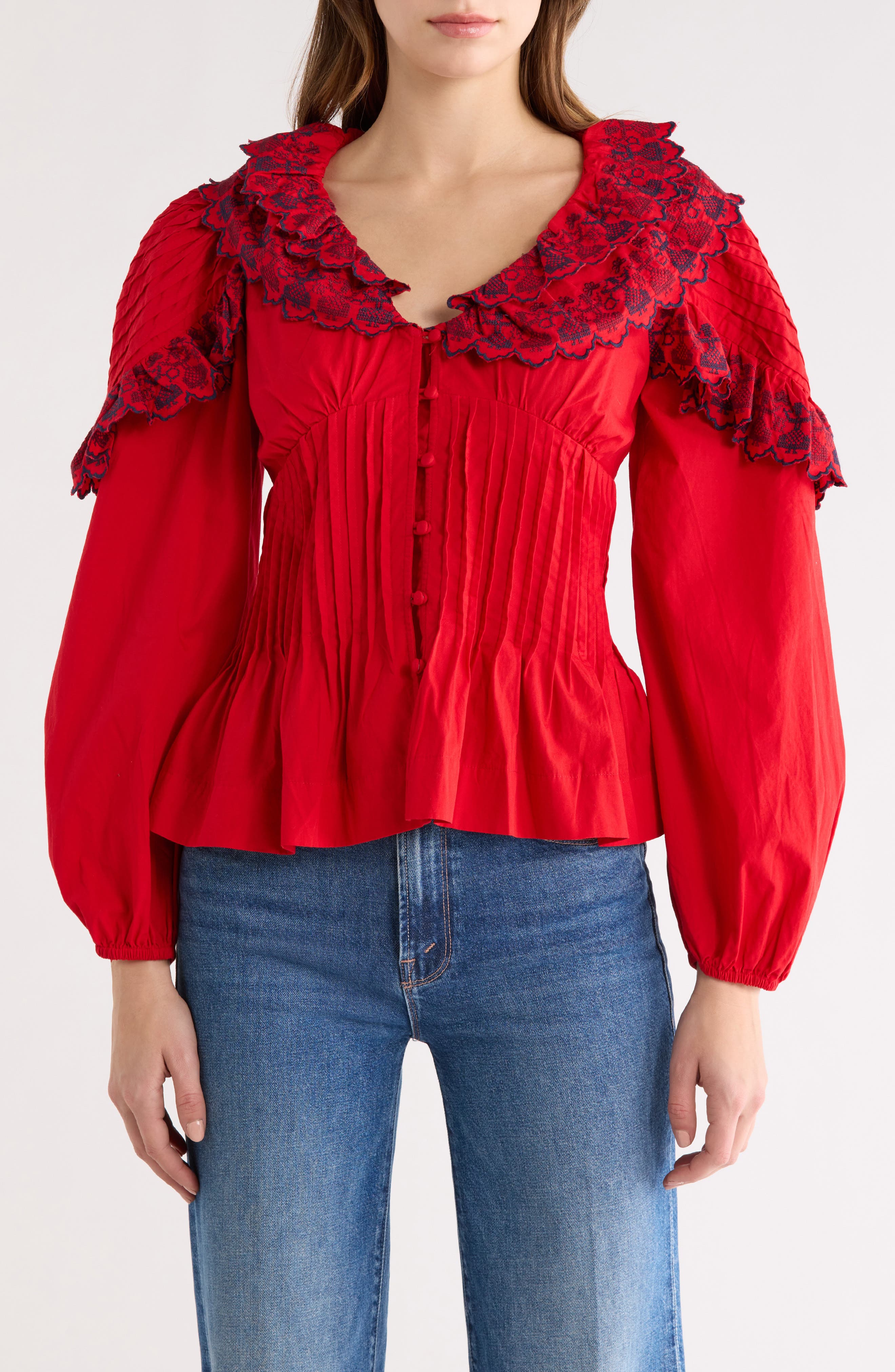 Damson Madder Caroline Embroidered Organic Cotton Peplum Top | Nordstrom
