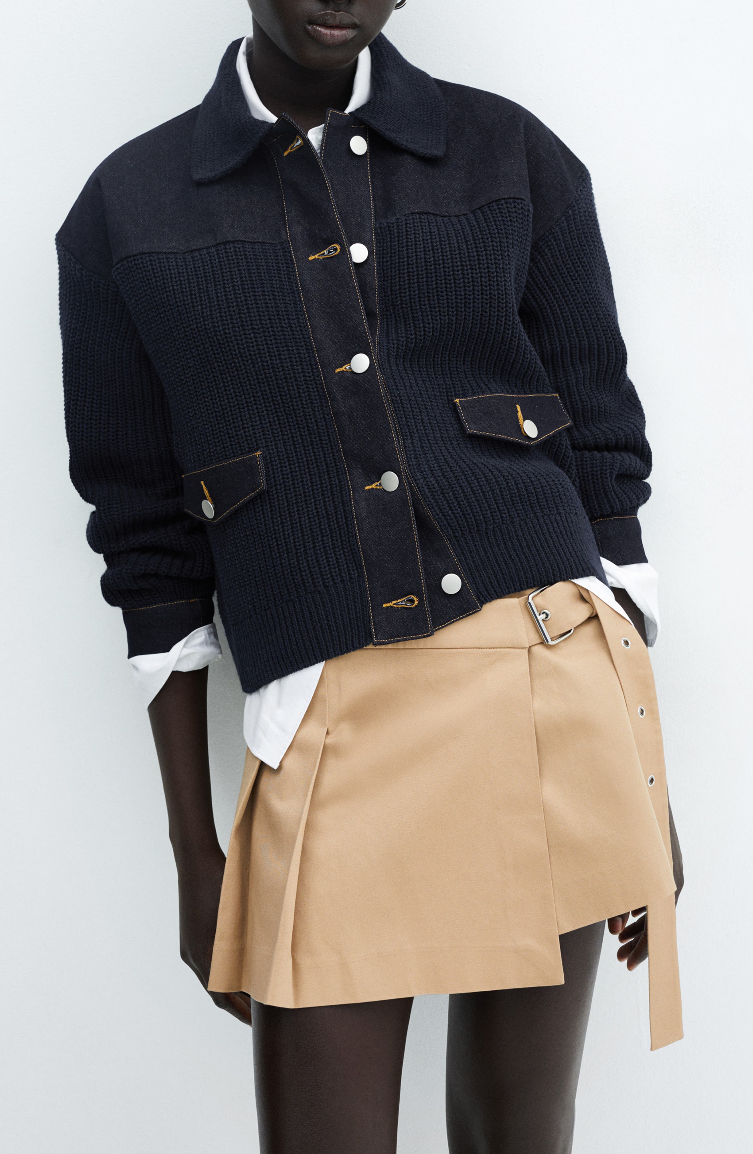 MANGO Crochet Trim Denim Jacket | Nordstrom