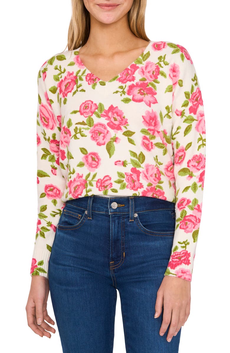 CeCe Island Bloom V-Neck Sweater | Nordstrom