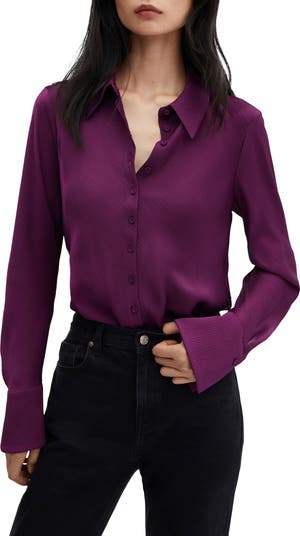MANGO Textured Satin Button-Up Shirt | Nordstrom