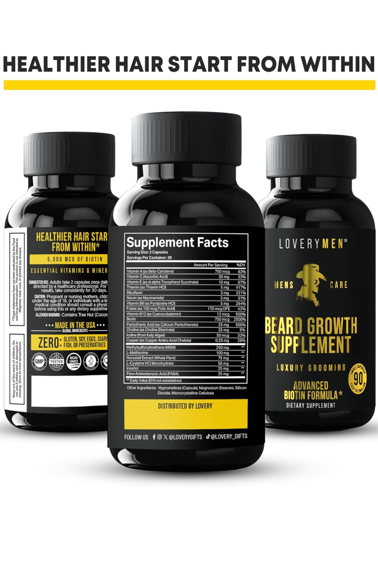 LoveryMen Beard Growth Supplement - Advanced Formula with Biotin, MSM ...