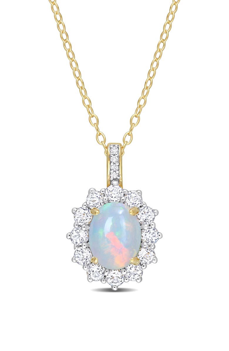 DELMAR Yellow Gold Plated Ethiopian Blue Opal, White Topaz & Diamond ...