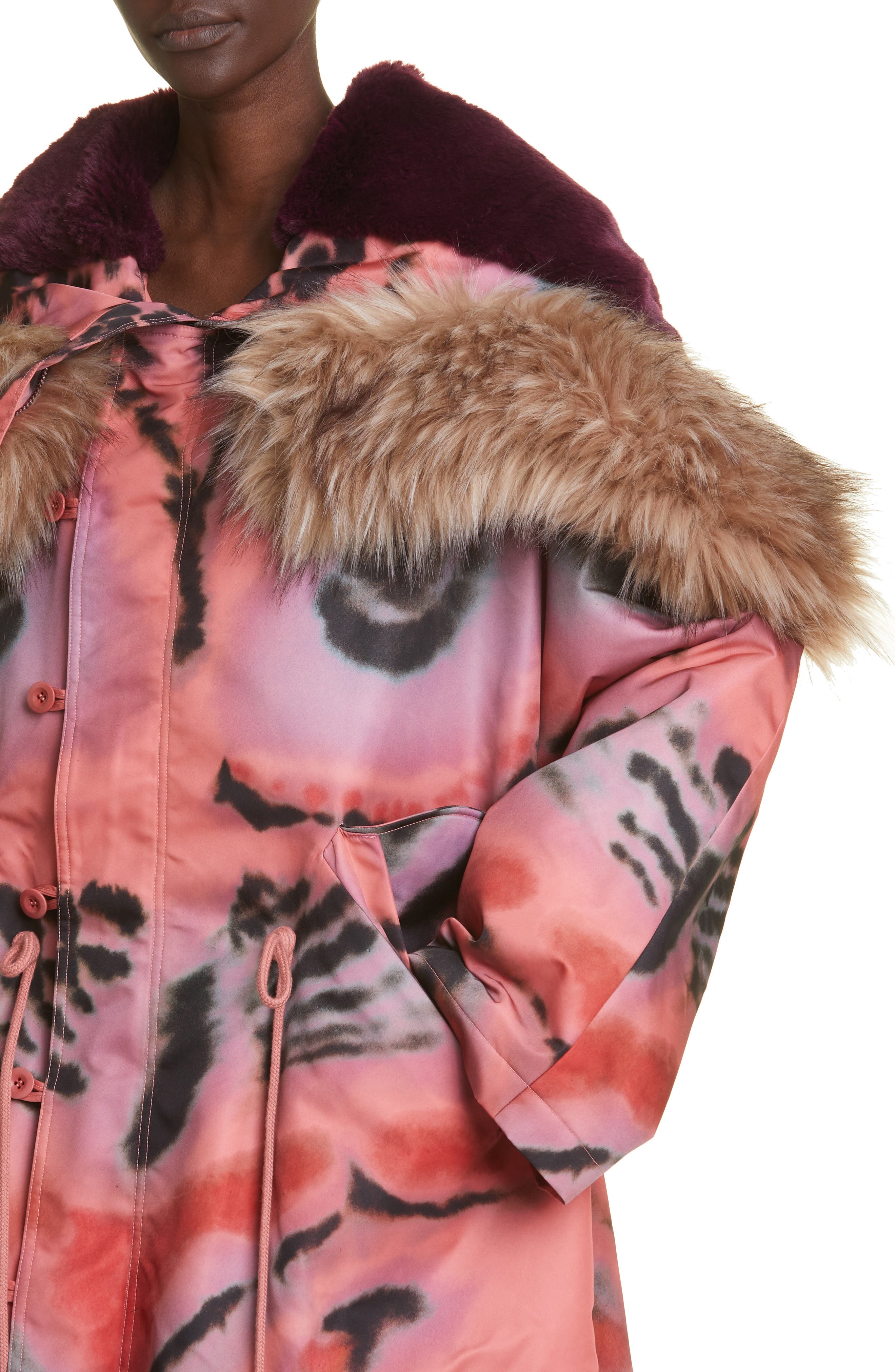 Altuzarra Apollo Abstract Print Faux Fur Detail Hooded Coat | Nordstrom