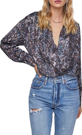 ASTR the Label Yvette Sequin Print Satin Bodysuit | Nordstrom