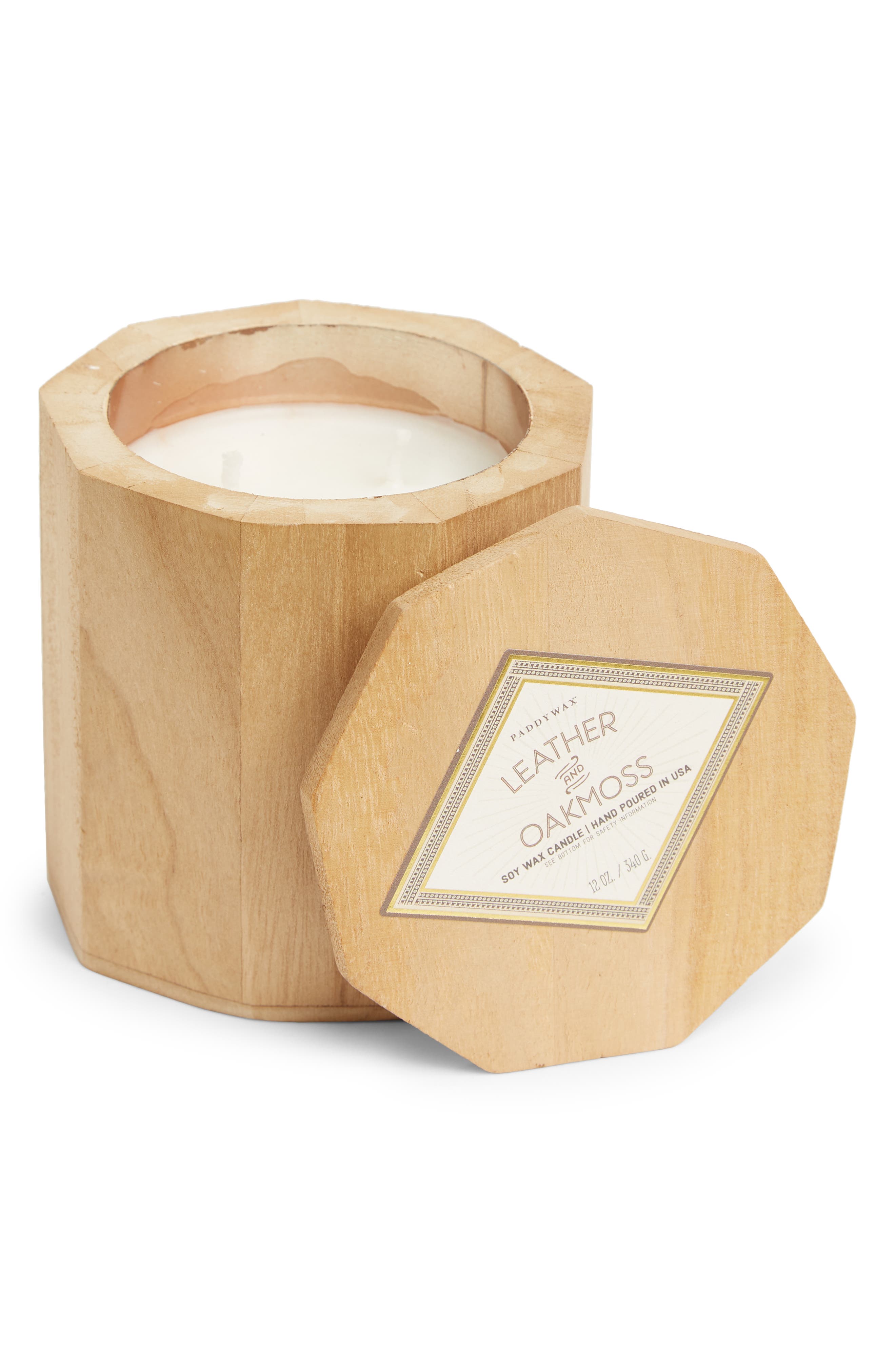 Paddywax Woods Candle 12oz. Oak Octagon Leather & Oakmoss Scented ...