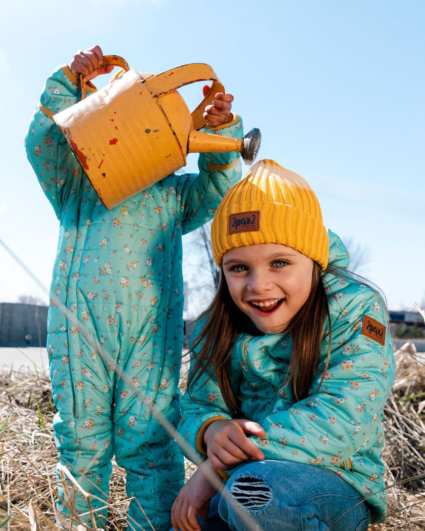 Deux par Deux Girl's Quilted Mid-Season Jacket Blue Little Flowers ...