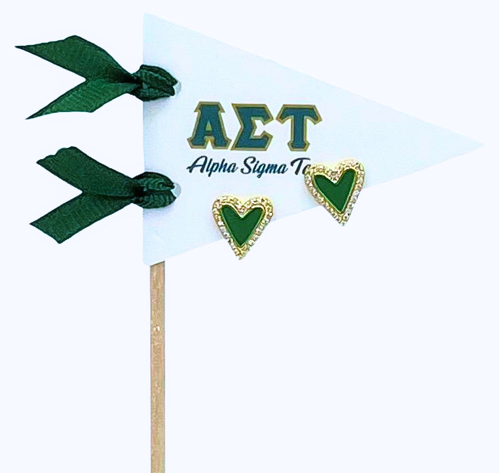 Color Shout Alpha Sigma Tau Heart Stud Enamel Earrings on Sorority ...