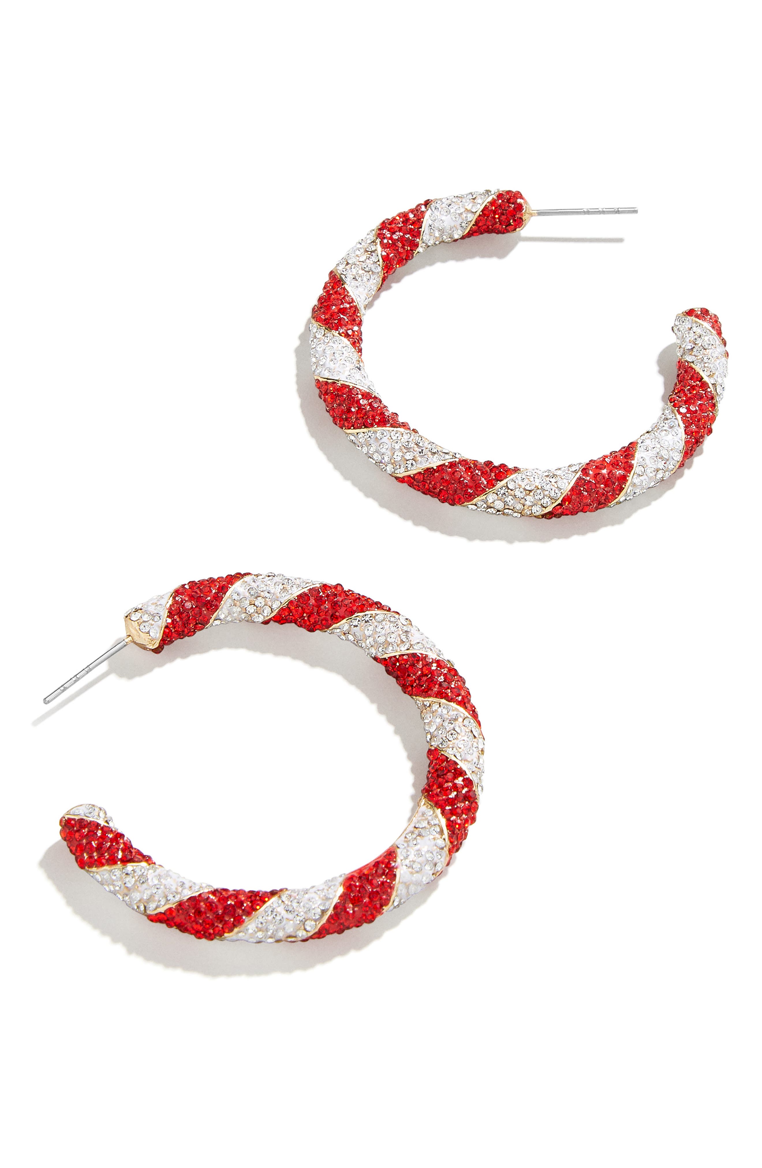 BaubleBar Mint to Be Pavé Crystal Candy Cane Hoop Earrings | Nordstromrack