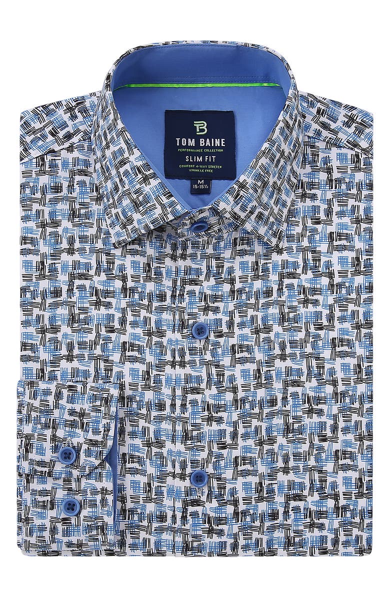 TOM BAINE Abstract Print Long Sleeve Slim Fit 4-Way Stretch Shirt ...